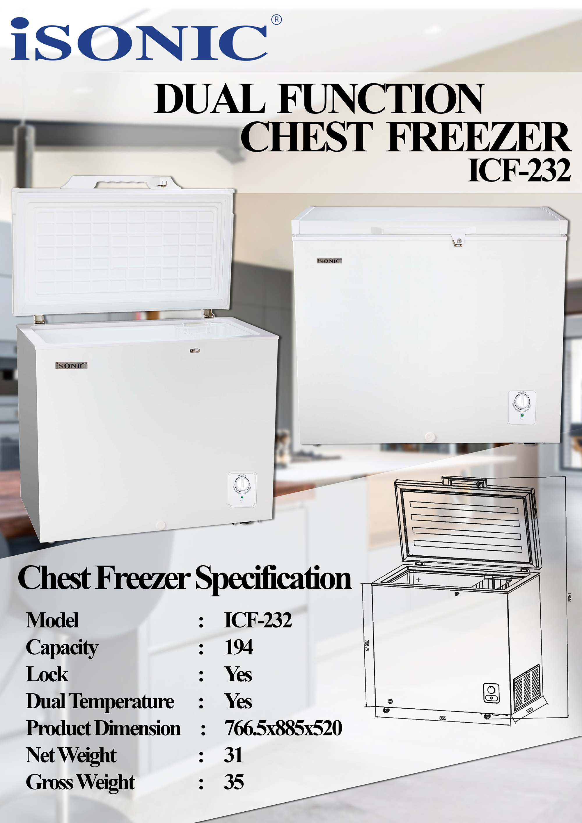 iSONIC | iSONIC | REFRIGERATOR & FREEZER | iSONIC CHEST FREEZER ICF-232